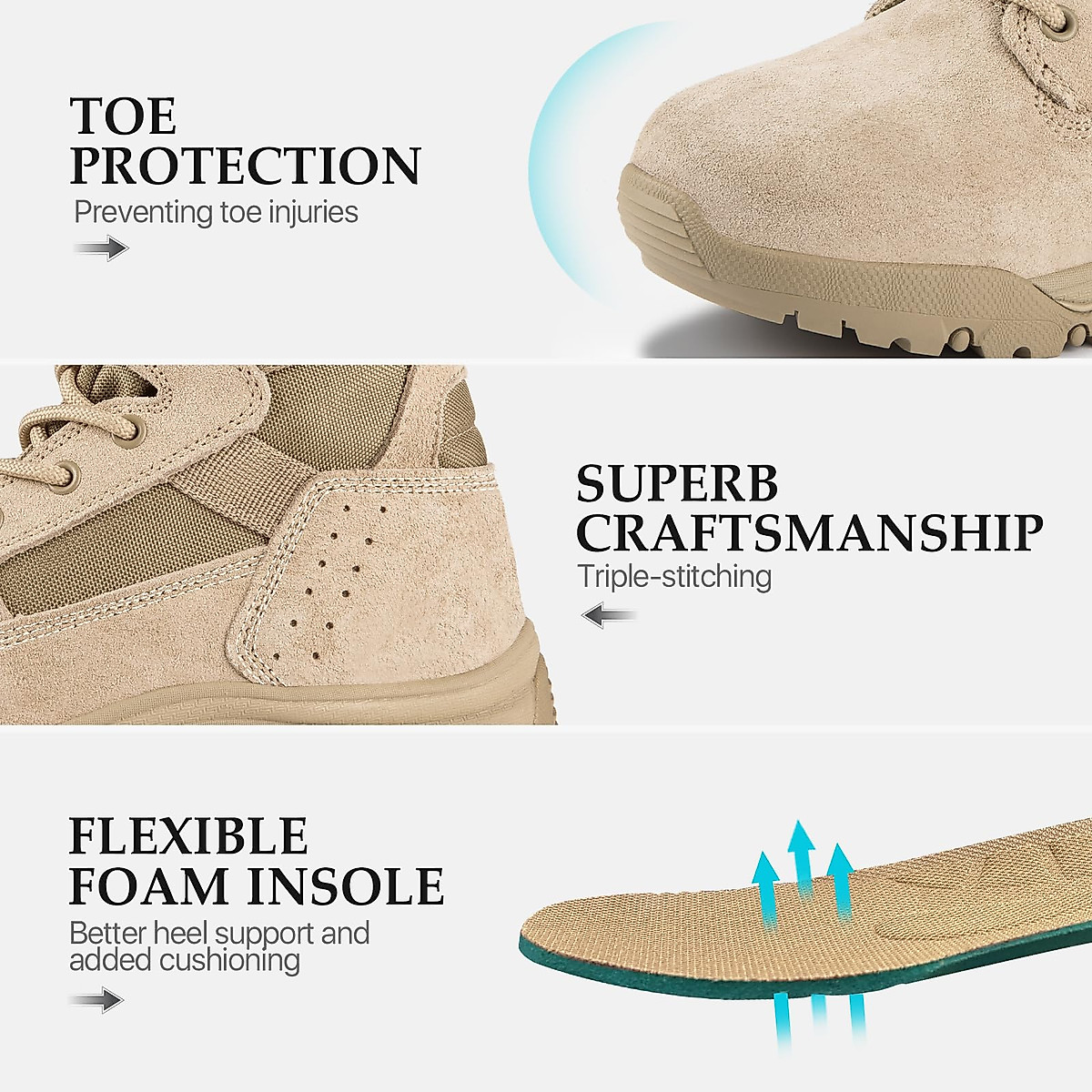 FREE SOLDIER Men's Tactical Boots 8 Inches Lightweight Combat Boot Durable Suede Leather Military Work Boots Desert Boot (Tan, 10.5)