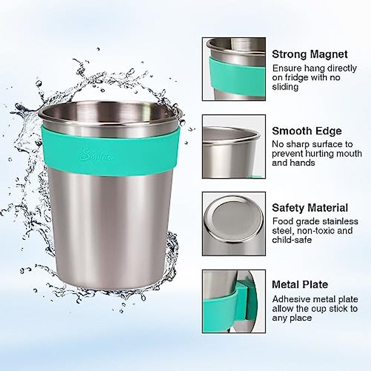 SOPHICO Magnetic Hanging Cups for Toddlers Kids and Adults, Hanging Cup on Fridge or Water Coolers, for Independent Drinkers (Mix, Stainless Steel)