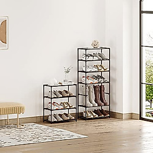 Vockot Small Shoe Rack 6-8 Pairs Sturdy Shoe Shelf 4-Tiers Narrow Stackable Shoe Organizer,Lightweight Kids Shoe Racks for Entryway, Doorway and Closet（Black）
