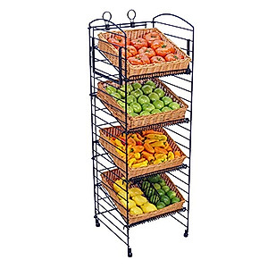 Mobile Merchandisers 5-Shelf Fold-Up Display with Square Willow Baskets; Overall Dimensions 16" x 47"H x 16" D (B1444-MB-BSKT)Q