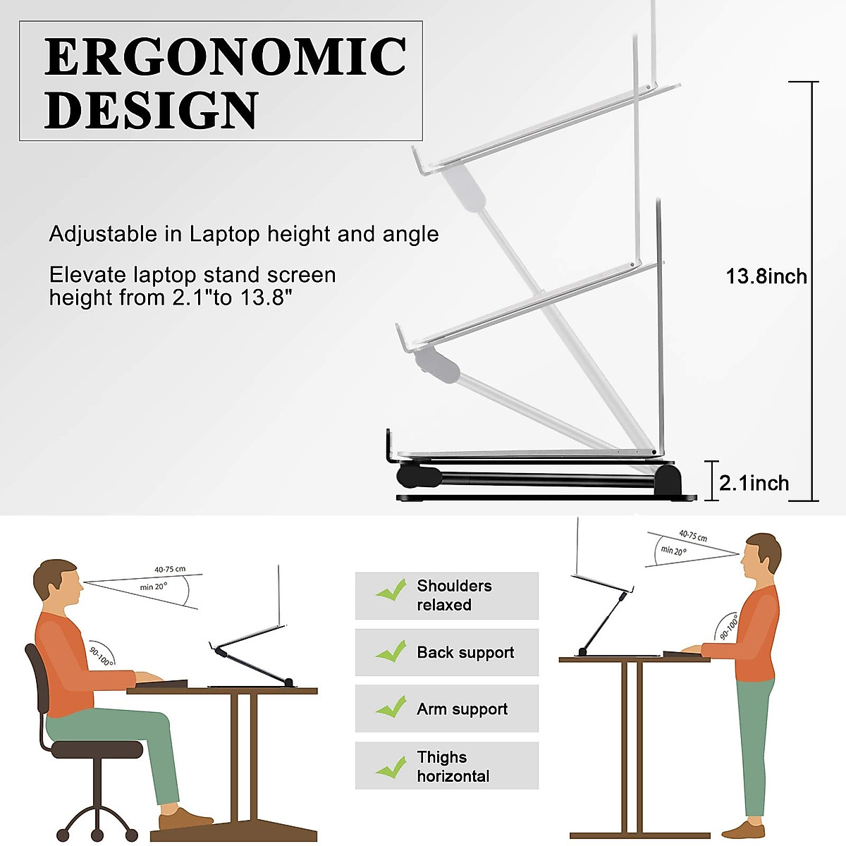 B-Land Laptop Stand, Adjustable Laptop Stand Holder Ergonomic Laptop Riser Aluminum Computer Stand Compatible with MacBook, Air, Pro, Dell XPS, Samsung, Lenovo, Alienware All Laptops 10-17" (Black)