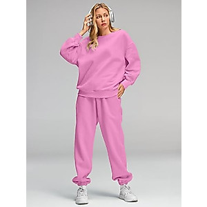 AUTOMET Sweatsuits for Women Set 2 Piece Outfits Oversized Sweatshirt Fall Outfits 2025 Lounge Sets Pullover Casual Trendy Y2k Clothing Sweatpants with Pockets Pink S