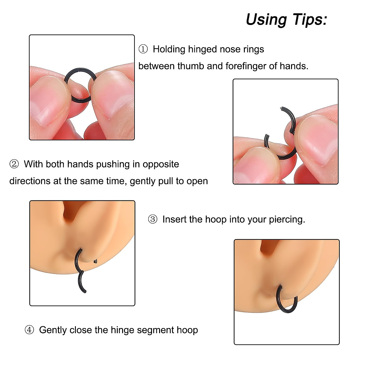 Aumeo 14G 16G 18G 20G Nose Ring Hoop Stainless Steel Hinged Segment Ring Hoop Nose Clicker Ring Tragus Helix Cartilage Daith Rook Earring Piercing Jewelry for Women Men(5pcs 20g 8mm mixed colors)