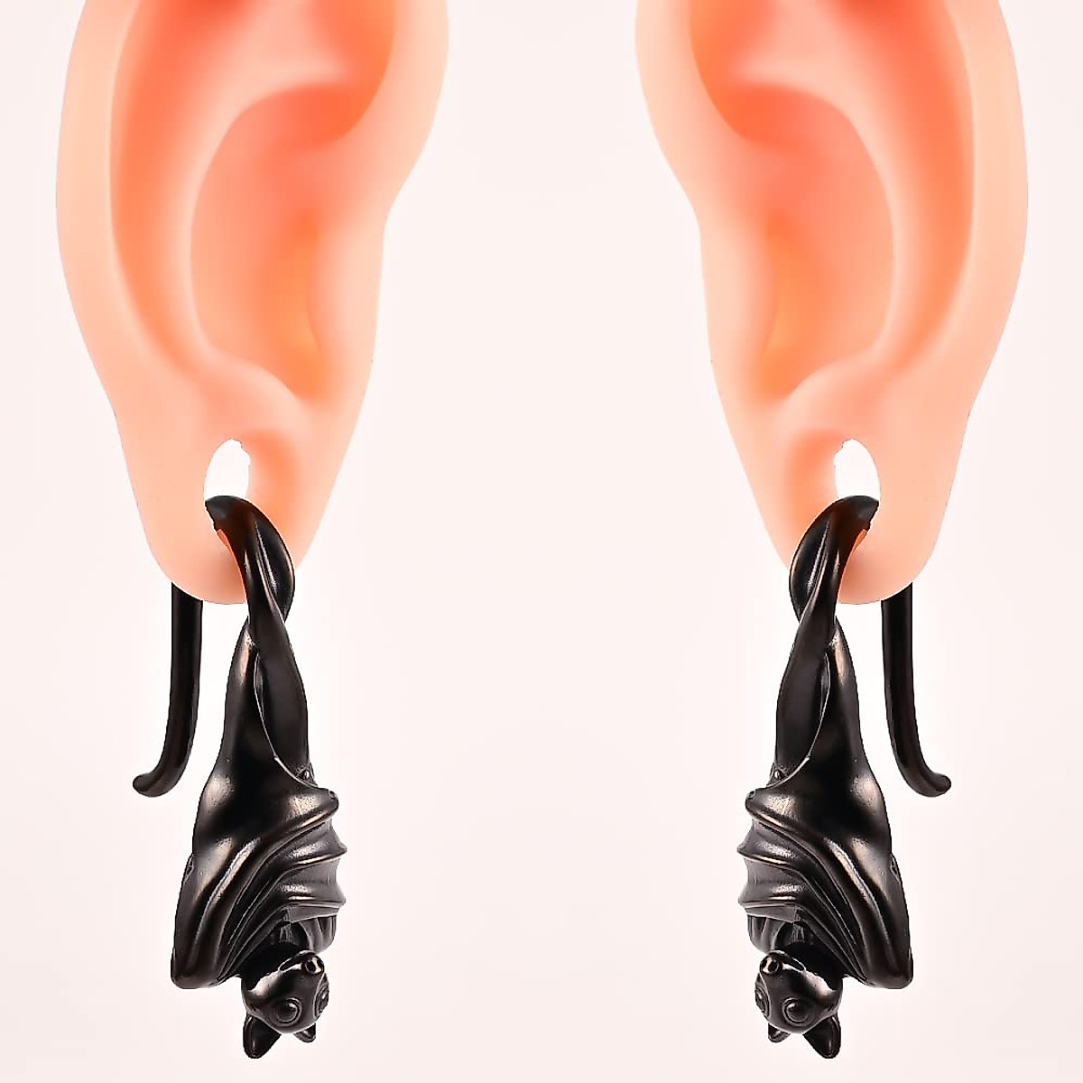 DOEARKO 2PCS Ear Gauges Bat Ear Hangers Weights for Stretched Ear Plugs Body Piercing Tunnels 316 Stainless Steel Hypoallergenic Body Jewelry (6G(4mm), Black)