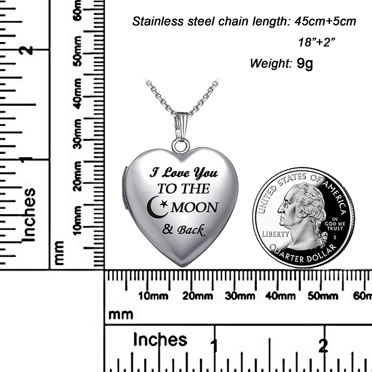 YOUFENG Love Heart Locket Necklace That Holds Pictures Engraved Always in My Heart Memories Photo Lockets (Moon & Back locket)