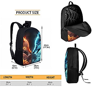 DMOYALA Ice and Fire Wolf Backpack for Women Girls Aesthetic Big Backpack Purse with Front Pocket Laptop Backpack for High School Students Insulated Lunch Bag Small Pencil Bag for Students