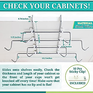 Mug Hooks Under Cabinet 8 Hooks Cabinet Max Thickness 0.78" Steel Wire Coffee Mug Hangers Utensil or Towel Hook Under Shelf Mug Holder with Stronger Grip Adhesive, Cup Rack Organizer for Kitchen, RV