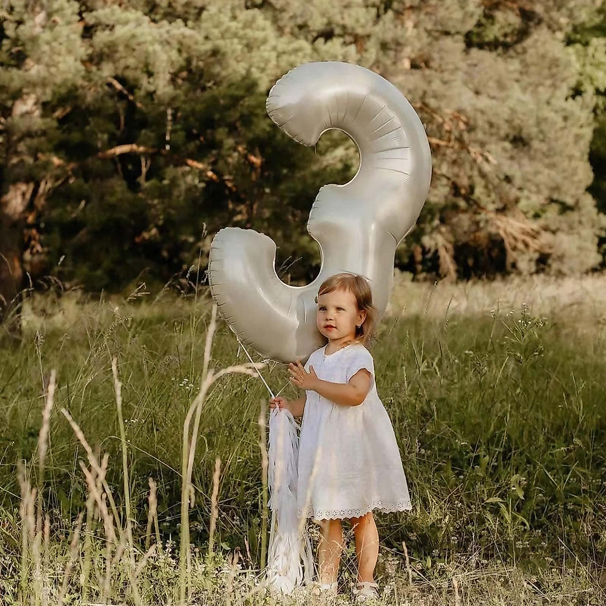 3 Balloon, Number 3 Balloon, 3 Balloon Number 40 Inch, Sand White Large Big Foil Number Balloons for Birthday Party Graduation Wedding Anniversary Baby Shower Bachelorette Decoration Supplies