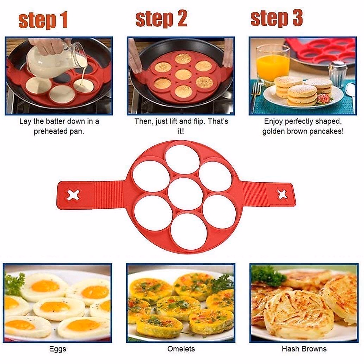 MOUMOUTEN Omelette Ring for Griddle, Silicone Round Egg Rings, Kitchen Non Stick Griddle Egg Rings with Handles, Mini Pancake Mold, Diy Baking Tools 7 Circles