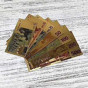 ICObuty Gold Foil Polymer Paper Money 7 PCS €5 €10 €20 €50 €100 €200 €500 Euro Paper banknotes 1:1 Size 3D Crafts Gift Fake Money