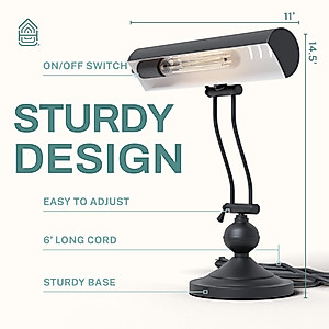 Home Intuition Classic Antique Retro Adjustable Leaning Piano Lamp Banker Desk Light (Matte Black)