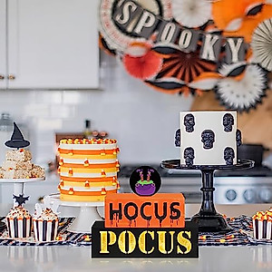 Reversible Halloween Wooden Block Sign with Led Lights- Halloween Decorations- Double-Sided Halloween Light up Hocus Pocus Table Sign for Festive Haunted House Farmhouse Home Tabletop Tiered Tray