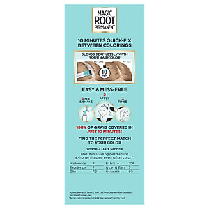 L'Oreal Paris Magic Root Rescue 10 Minute Root Hair Coloring Kit, Permanent Hair Color with Quick Precision Applicator, 100 percent Gray Coverage, 7 Dark Blonde, 1 kit (Packaging May Vary)