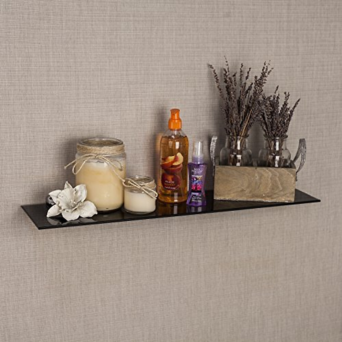 Danya B Black Smoke Glass Floating Shelf with Chrome Brackets