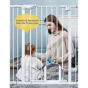 InnoTruth 29"- 39.6“ Baby Gate for Doorways and Stairs, 36" Extra Tall No Drill Wall Protected Dog Gate, 45cm Wide Walk Thru Auto Close Metal Child Gate, Easy to Install and One-Hand Opening, White