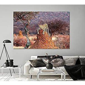 Leopard on a Termite Hill Namibia Africa Canvas Print 1 Panel / 36x24 inches