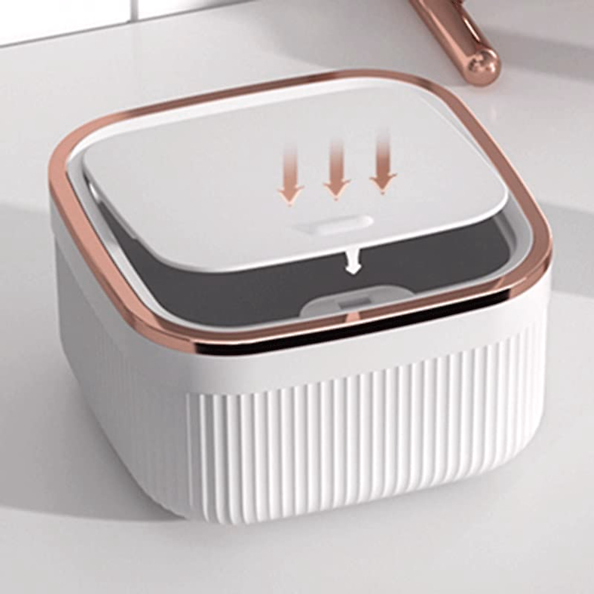 ZHAOLEI Desktop White Trash Cans Pressing Type Square Car Garbage Can with Lid Small Trash Bin Kitchen Storage Baskets