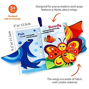 BabyBibi Touch My Wings Soft Crinkle Books for Babies - Touch and Feel Sensory Baby Sensory Toys to Help Early Development & Motor Skills - for Ages 0 Months+