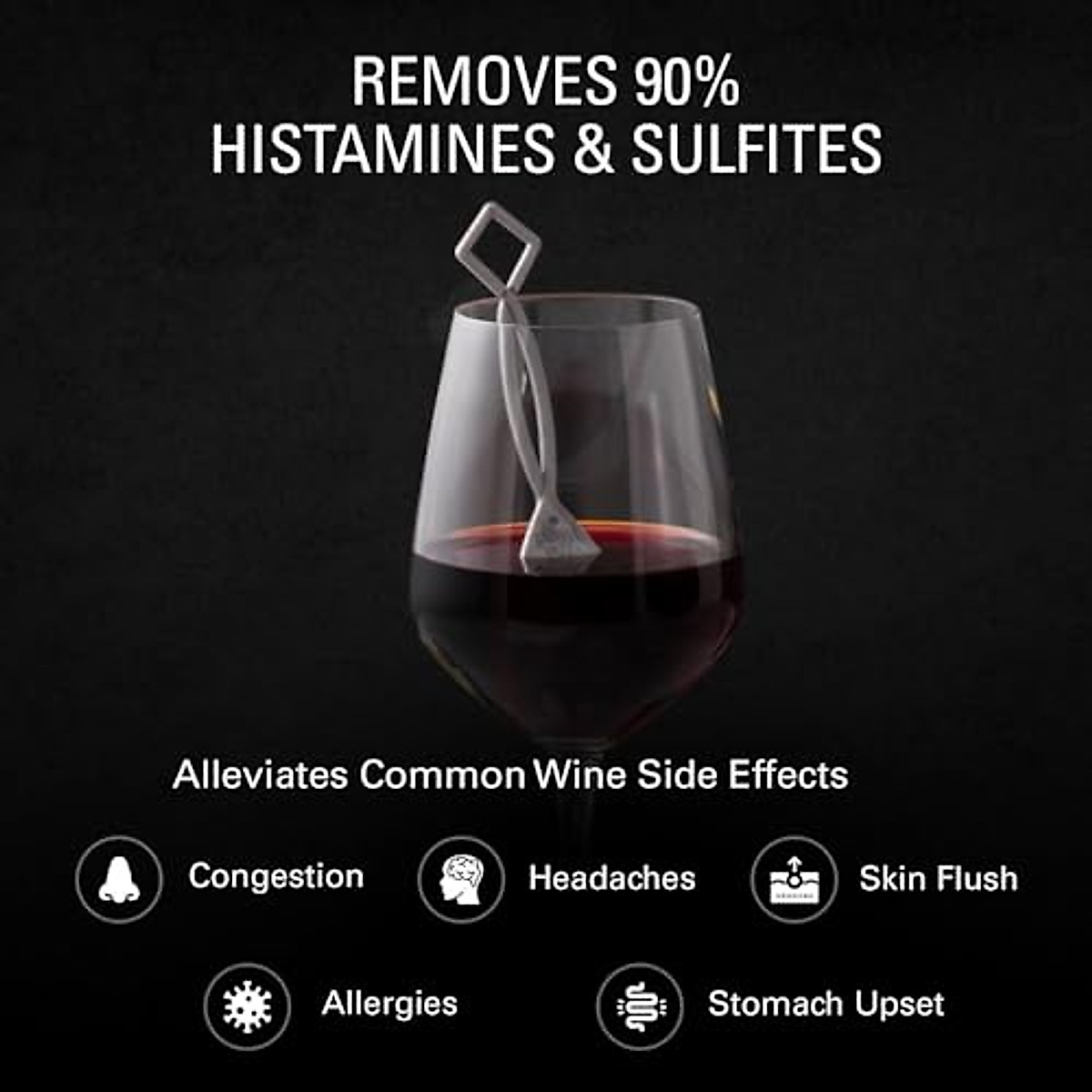 PureWine Wand Filters Histamines and Sulfites - May Reduce and Alleviate Wine Allergies & Sensitivities - Purifier Aerates Wine Restore Taste & Purity - Twist Off Wine Glass Charm Accessory