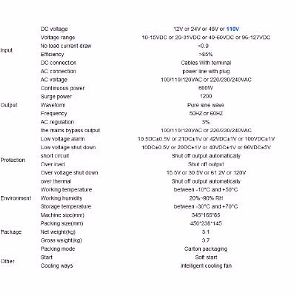 GOWE 600W DC110VAC110V/220V, Off Grid Pure Sine Wave Solar or Wind Inverter, City Electricity Complementary Power Inverter
