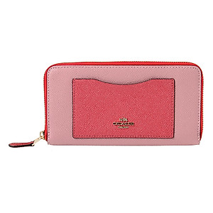 Coach Accordion Zip Wallet in Geometric ColorBlock, F57605 (Strawberry/Oxblood Multi)