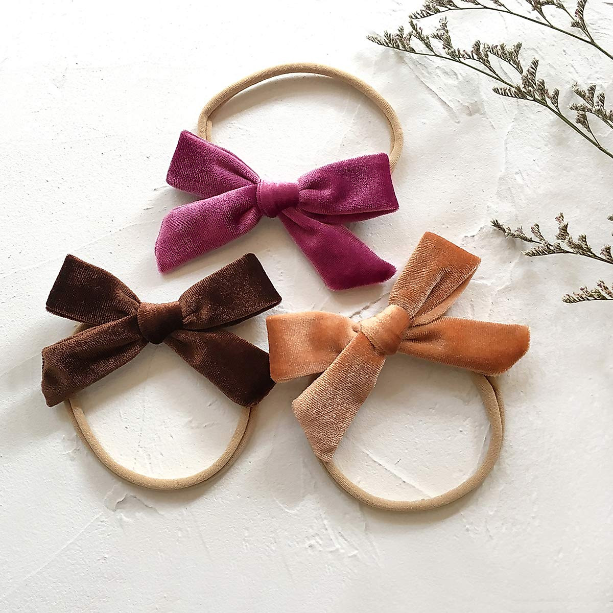 Cherssy Baby Girl 4" Velvet Hair Bows and Headbands, 10pcs Nylon Hairbands Elastic Hair Accessories for Newborn, Infant, Toddlers