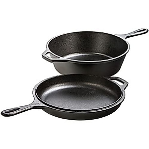 Lodge LCC3 Pre-Seasoned Cast-Iron Combo Cooker, 3.2-Quart and Lodge SCRAPERPK Durable Polycarbonate Pan Scrapers, Red and Black, 2-Pack Bundle