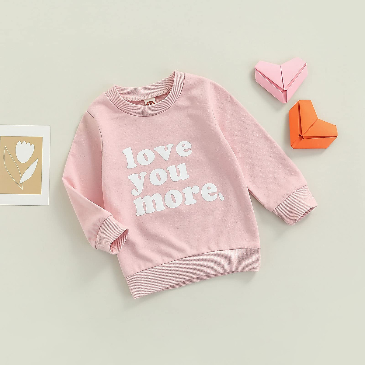 Toddler Baby Boy Girl Crewneck Sweatshirt Top,Infant Love You More Shirt,Unisex Baby Valentine 's Day Clothes (B Pink, 3-4 Years)