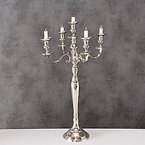 WHW Whole House Worlds Hamptons Five Taper Candle Silver Candelabra, Hand Crafted of Silver Aluminum Nickel, 2.5 Feet High, (30.75 Inches)