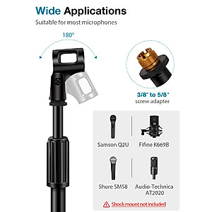 InnoGear Microphone Stand, Boom Arm Mic Stand Floor Detachable Height Adjustable Heavy Duty with Mic Clip Holder Metal Base for Blue Yeti HyperX QuadCast Shure SM58 Samson Q2U Fifine K669B