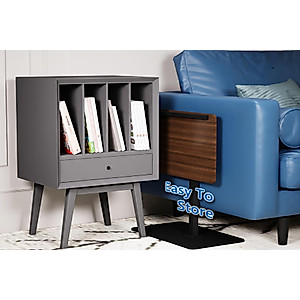 PzewMo C Shaped End Table,20" W x 14" L,17"-31" Adjustable Height,Swivel and Turnable Desktop,Foldable Side Table for Small Spaces,Black Walnut