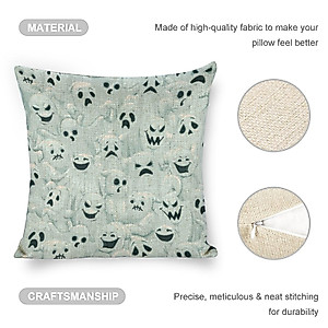 Cartoon Halloween Ghosts Pattern Throw Pillow Covers 18×18 Pillowcases Set of 2 Funny Linen Decorative Square Pillow Case Cushion Covers Standard Size for Sofa Couch Outdoor Bed Pillow Protectors