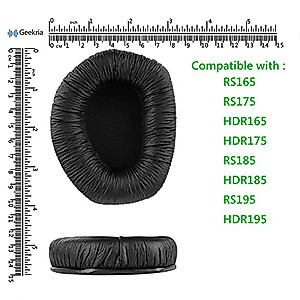 Geekria QuickFit Leatherette Replacement Ear Pads for Sennheiser RS195 HDR195 RS185 HDR185 HDR175 RS175 HDR165 RS165 Headphones Ear Cushions, Headset Earpads, Ear Cups Repair (Plastic Ring)