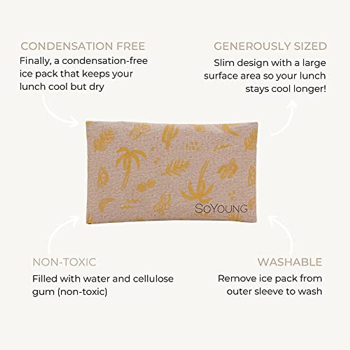 SoYoung Reusable Ice Packs for Lunch Bags, Long Lasting Freezer Pack for Lunch Box, Non-Toxic, Lightweight and Slim Cool Pack for Travel, Food, Beach, Condensation Free