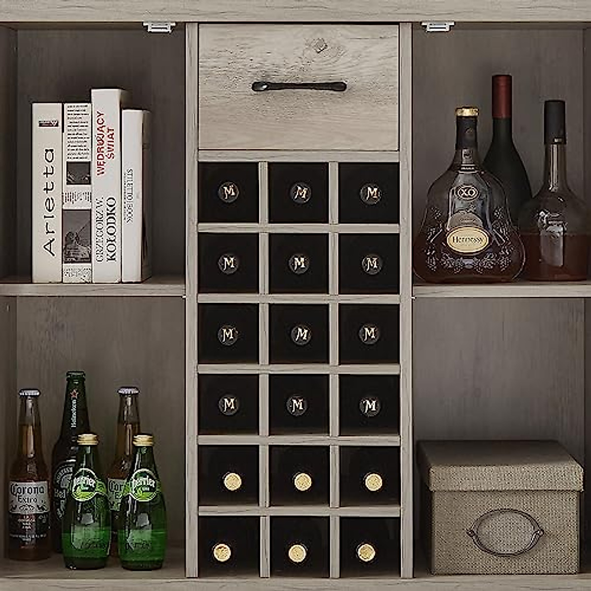Warmiehomy Wine Bar Cabinet,Industrial Wine Cabinet Wood Sideboard with Liquor and Glasses Coffee Bar Cabinet with Wine Rack Liquor Cabinet for Home,Kitchen,Courtyard Dining Room(35inch,Gray)