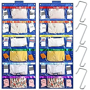 Amylove 2 Pack Days of the Week Kids Clothes Organizer with 4 Hooks Weekly Clothes Organizer for Kids Over the Door Portable Clothes Organizer Rainbow Kids Closet Organizers and Storage (Blue)