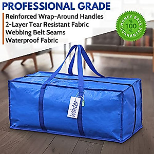 Jumbo Heavy-Duty Moving Bags, Clothing Storage Bags with Sturdy Zipper - Better than Moving Boxes - Perfect Clothes Storage Bins, Moving Supplies, Extra Large Tote Bag for Packing Supplies (4-Pack)