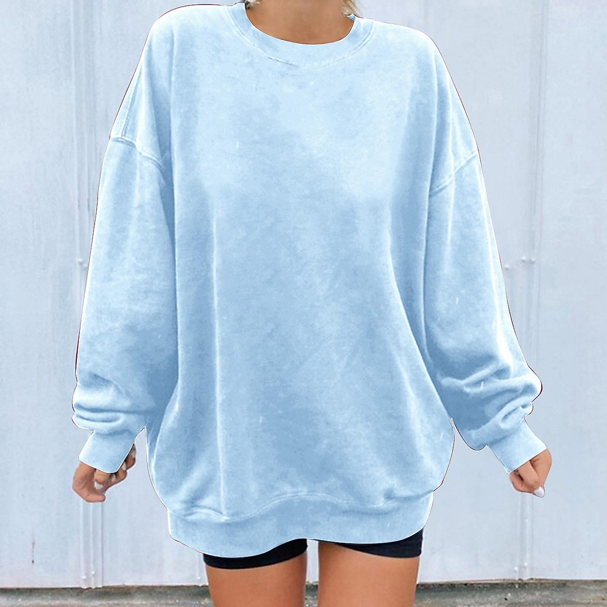 Ceboyel Women Crewneck Sweatshirt Trendy Oversized Pullover Sweater Long Sleeve Shirts Y2k Fashion Clothing 2023 Streetwear Hoodies Light Blue S