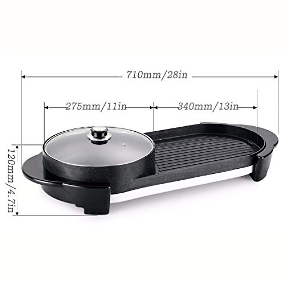 2 in 1 Electric Bbq Hot Pot Grill Electric Barbecue Pan Grill and Hot Pot for Indoor Outdoor Parties Non-Stick Pan with Dual 5-Speed Temperature Control (110V)