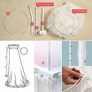 Baby Bed Canopy with Adjustable Clip-on Stand Baby Crib Cot Net Tent Hanging Dome Curtain Netting See Through Mesh Bed Cover Net Stand Rod