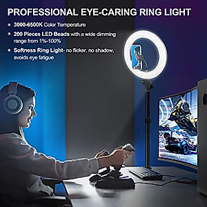 Computer Streaming Ring Light with Desk Mount Stand for Video Conferencing Recording/Zoom Meeting/Calls/Makeup-12''LED Desktop Circle Lighting with Clamp Stand&Phone Holder for Phone/Webcam/Camera