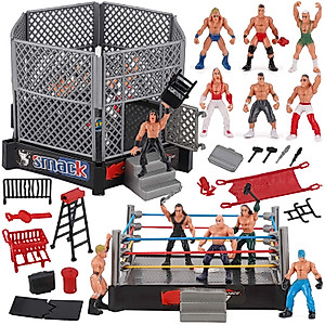 Liberty Imports Ultimate 32-Piece Wrestling Miniature Toys for Kids Pretend Play, Wrestler Figures with 2 Rings & Realistic Accessories for Boys and Girls, Great for Cake Toppers, Parties