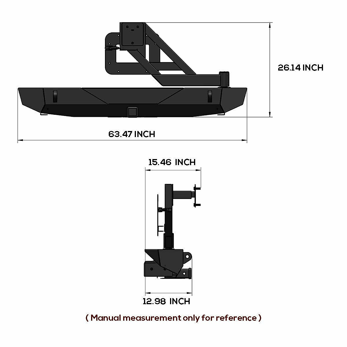 kikubiou 1pc Rear Textured Black Iron Bumper Cover Rock Crawler Bumper With Tire Carrier & Linkage