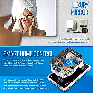 Leotachi 21.5inch IP66 Waterproof Smart Touch Screen Mirror TV for Bathroom with Android OS, Auto Defogging, Lock Screen Function, 360°Rotation, Built-in WiFi/LAN/USB/Bluetooth/HDMI (Silver)