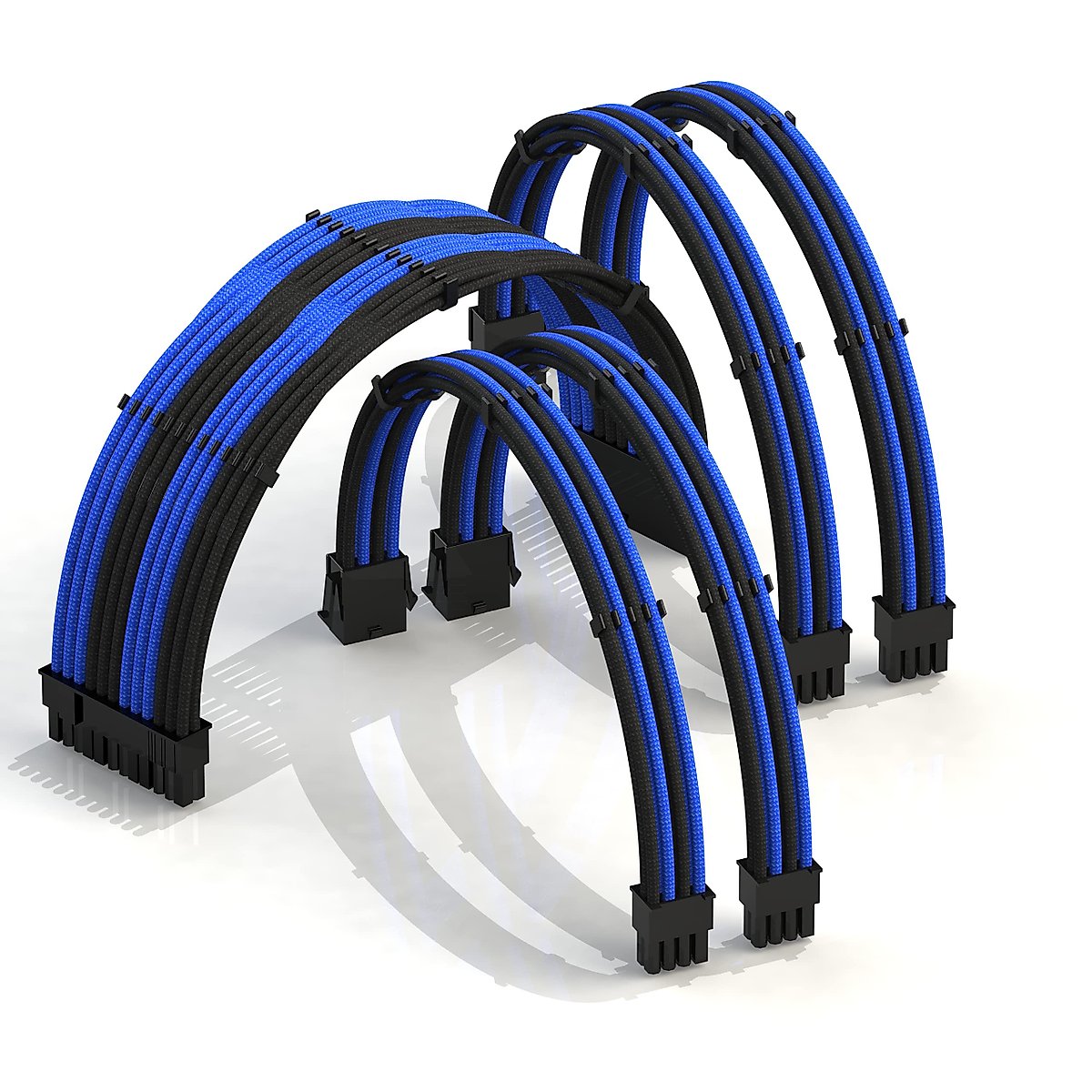 LINKUP - 30cm Super Soft and Flexible PSU Cable Extension Sleeved Custom Mod GPU PC Braided w/Comb Kit┃1 x 24 P (20+4)┃2 x 8 P (4+4) CPU┃2 x 8 P (6+2) GPU Set┃300mm - BlackBlue