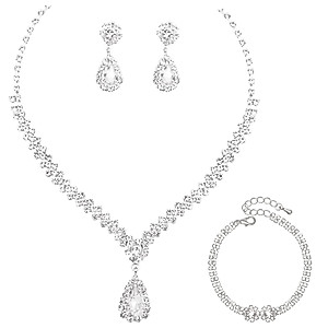 HONGLU Elegant Bridal Crystal Necklace Earrings Bracelet Set Wedding Jewelry Sets Choker Necklace Prom Costume Accessories for Bride Bridemaids Women