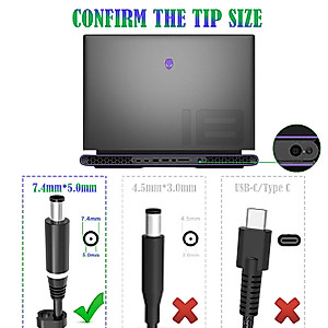 330W 19.5V 16.92A GaN AC Charger for Dell G16 7630 7620 G15 Alienwar X51 X17 R1 R2 M17 R3 R4 M18x R1 R2 R3 Area-51m R1 R2 ADP-330AB D DA330PM111 DA330PM190 LA330PM190 Laptop Power Supply Cord
