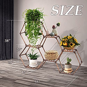 WASUMI Hexagonal Plant Stand Indoor, Plant Shelf Large 7 Tiers Wood Plant Stands Outdoor for Multiple Plants, DIY Flower Potted Plant Holder for Corner, Balcony, Patio, Garden, Living Room