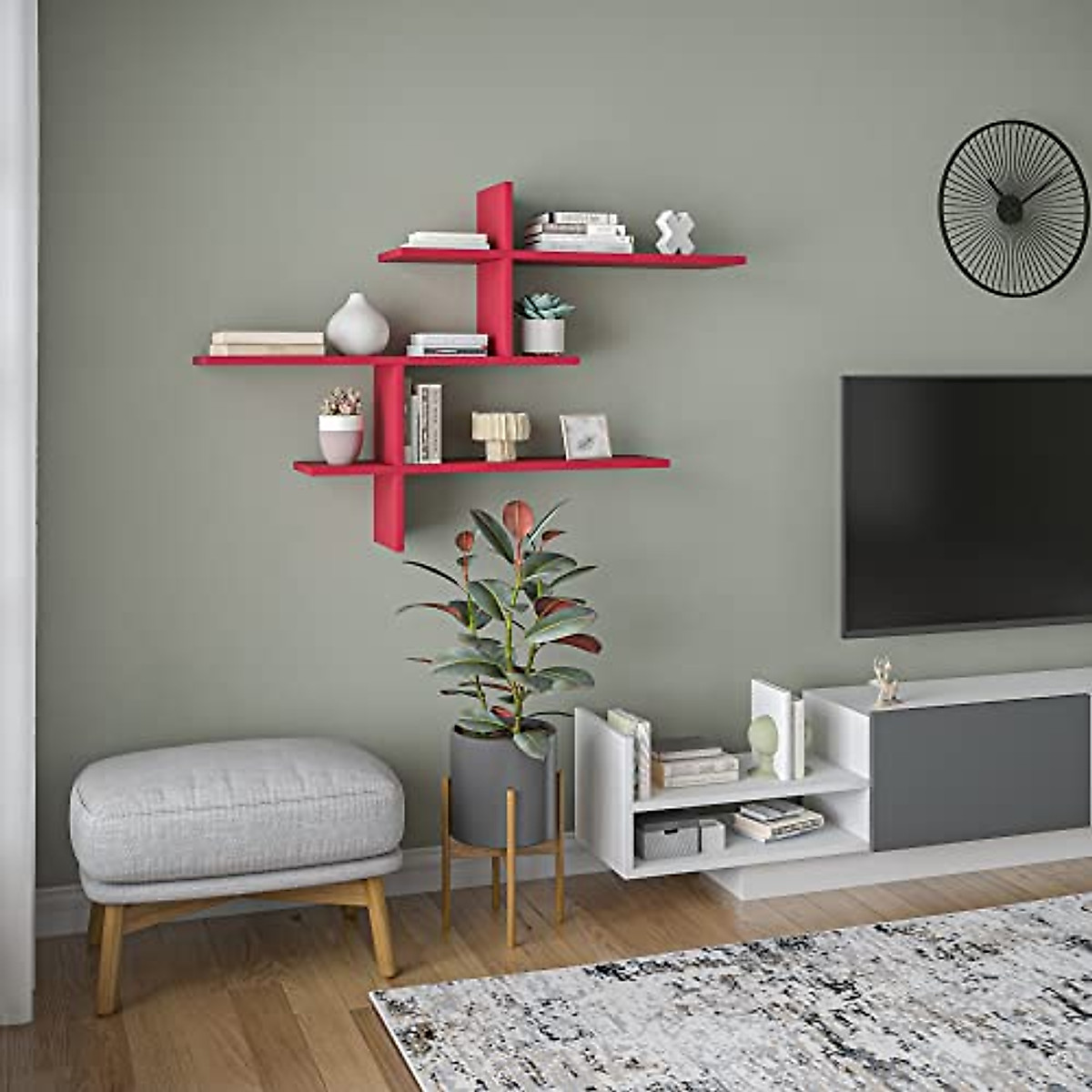 Ada Home Décor Webster Wall Shelf, 48.5'' x 31.5'' x 8.5'', Burgundy