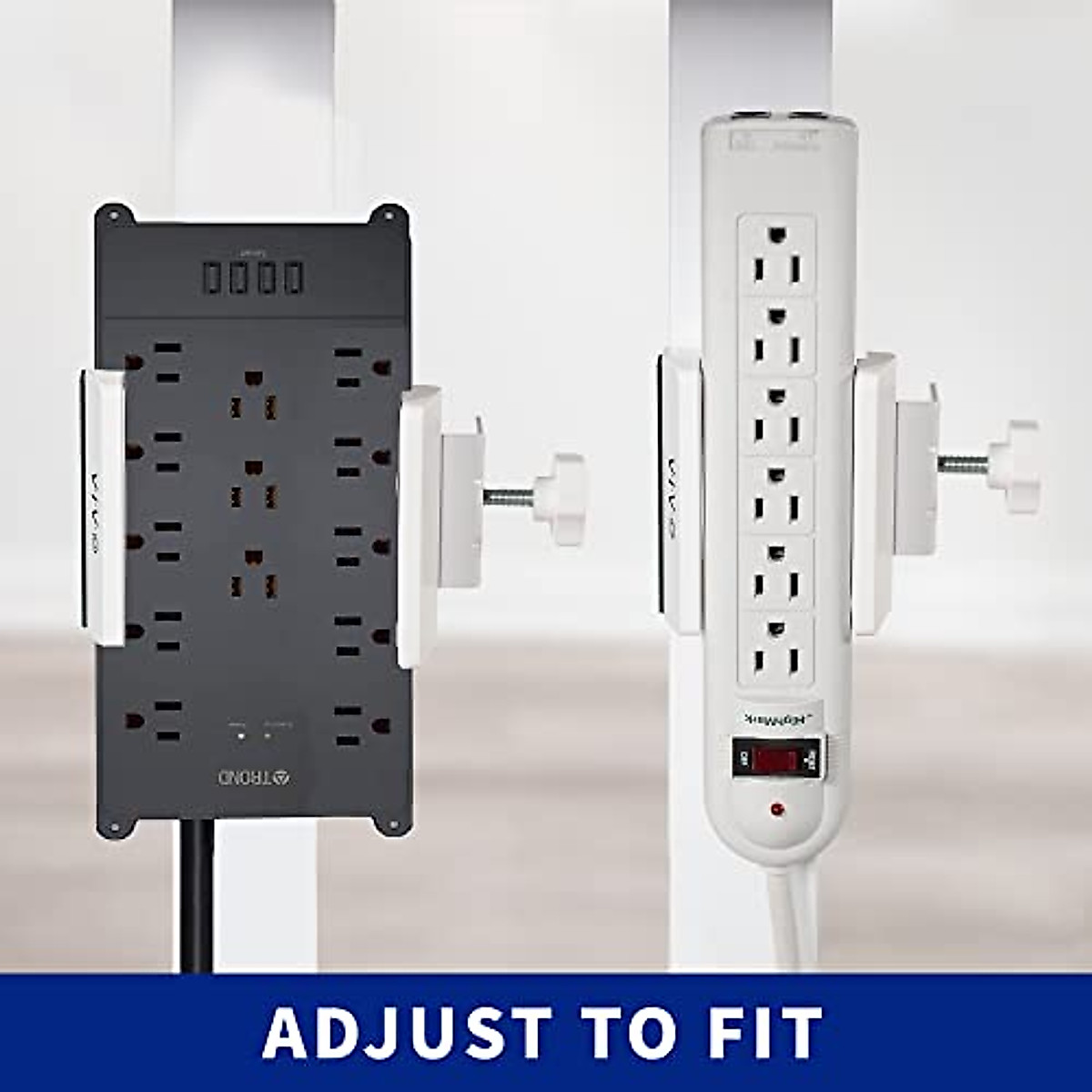 VIVO Clamp-on Power Strip Mount for Desk Leg, Under Desk Office Cable Management Organizer, Spring-Assisted Cord Holder, White, DESK-PS01LC